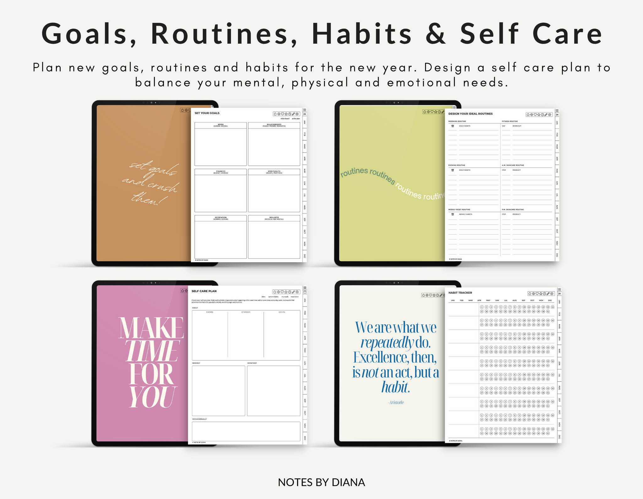 Self Care Digital Planner (Undated) - Notes by Diana